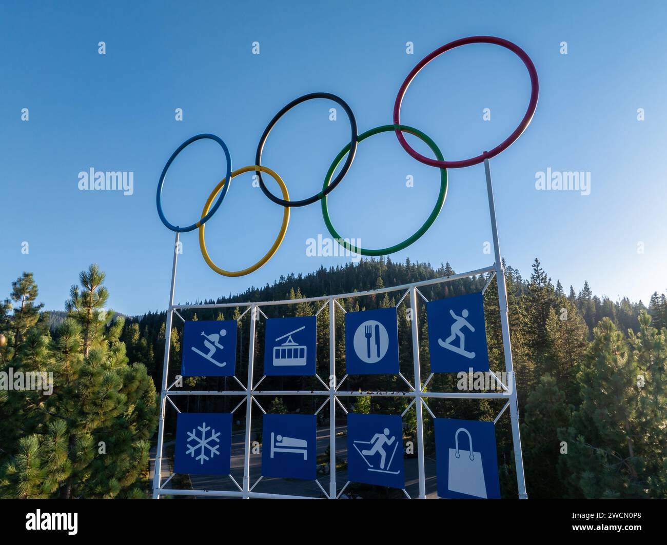 Monument sign at an intersection in Olympic Valley Stock Photo - Alamy