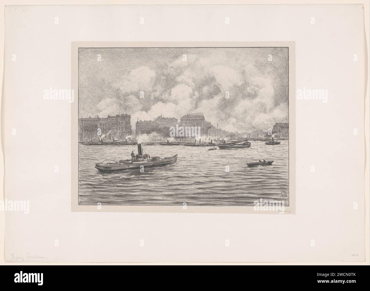 View of Rotterdam from the water, Simon Moulijn, 1910 print paper ...