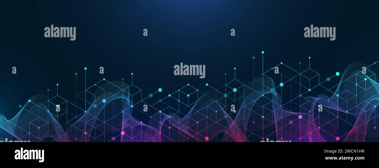 Technology abstract lines and dots connect background with hexagons. Hexagons connection digital ...