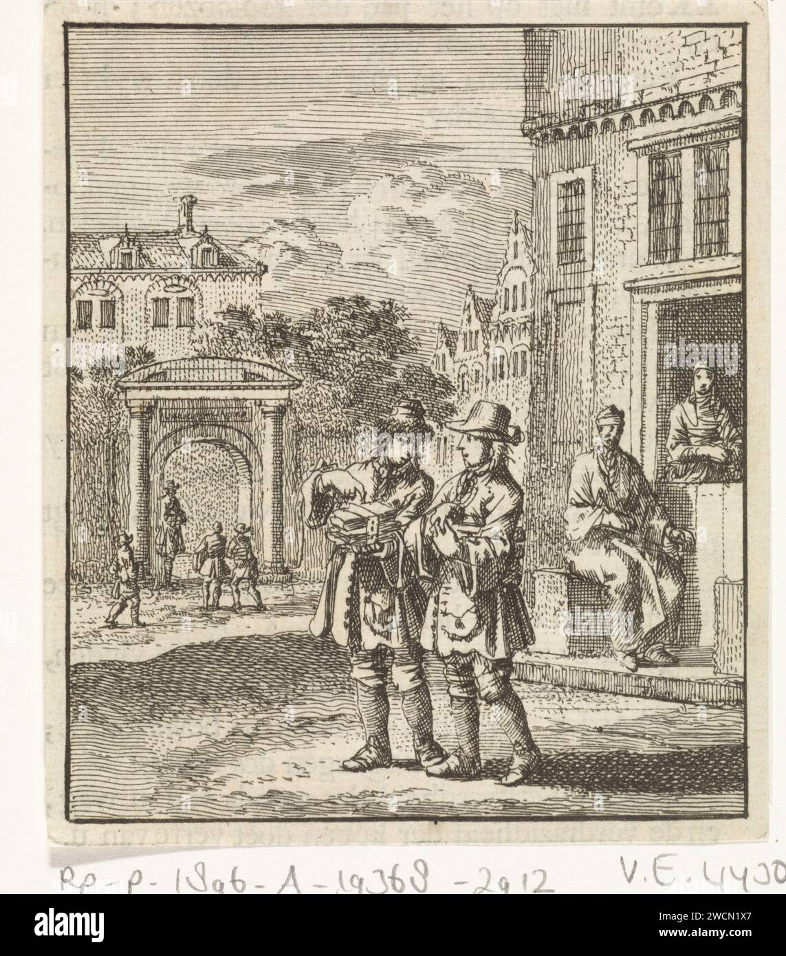 Two students, Jan Luyken, 1712 print Amsterdam paper etching / letterpress printing child (young ...