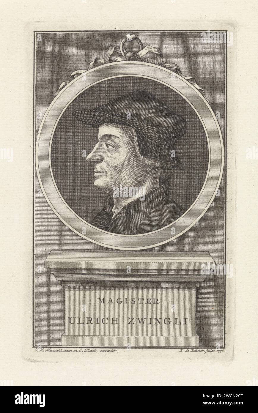 Portrait of priest Ulrich Zwingli, Barent de Bakker, 1778 print paper ...