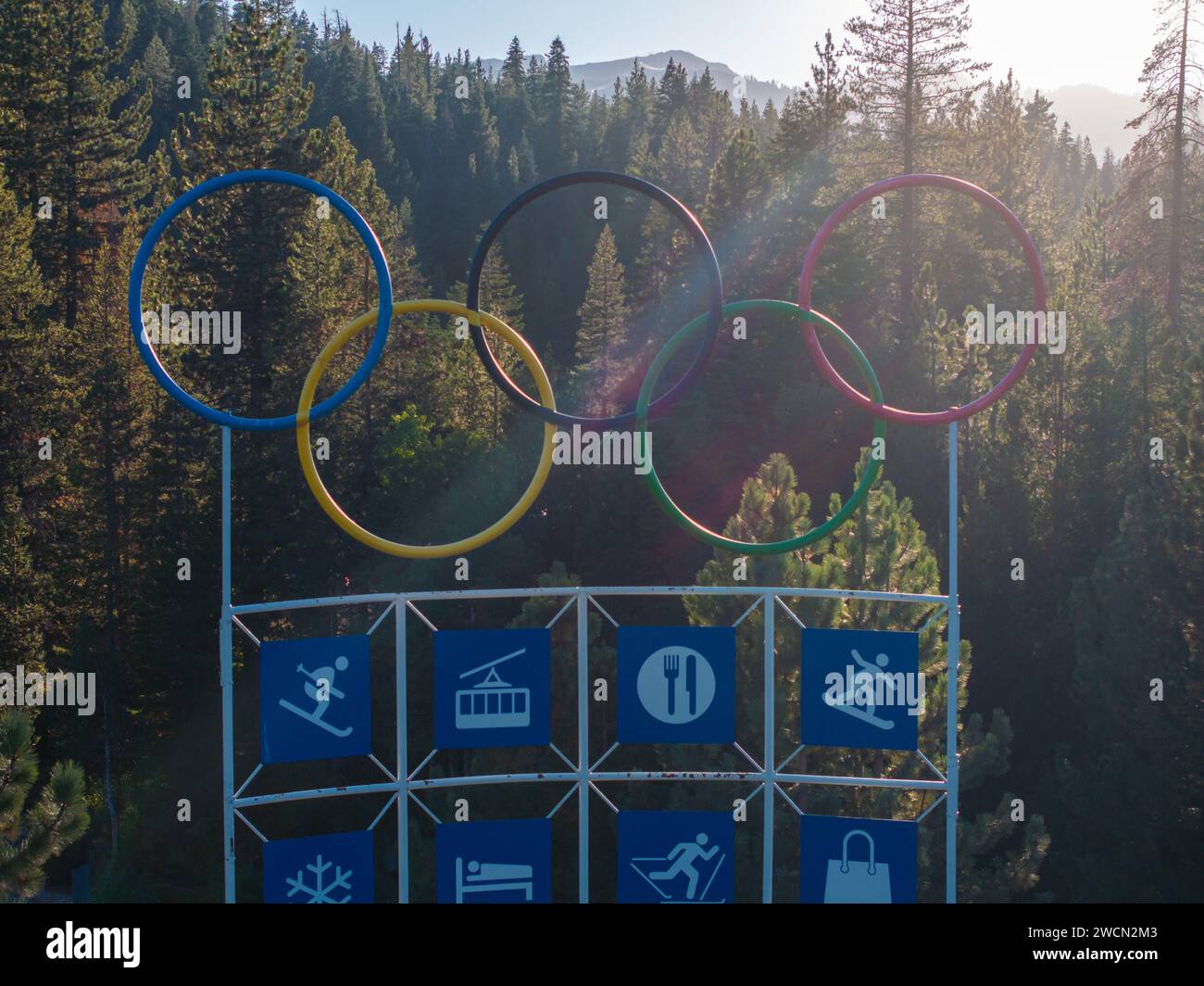 Monument sign at an intersection in Olympic Valley Stock Photo - Alamy