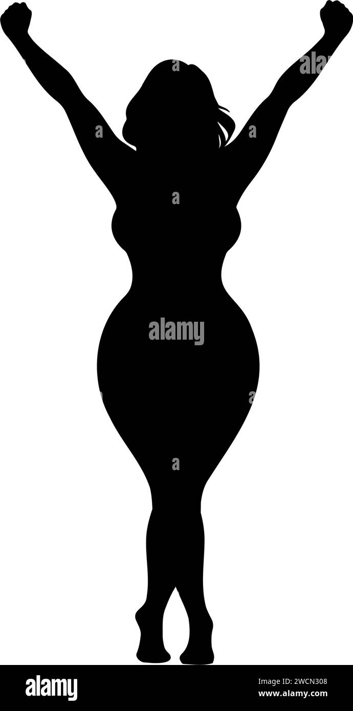Silhouette Of A Curvy Woman Raising His Arms Victory Gesture Vector