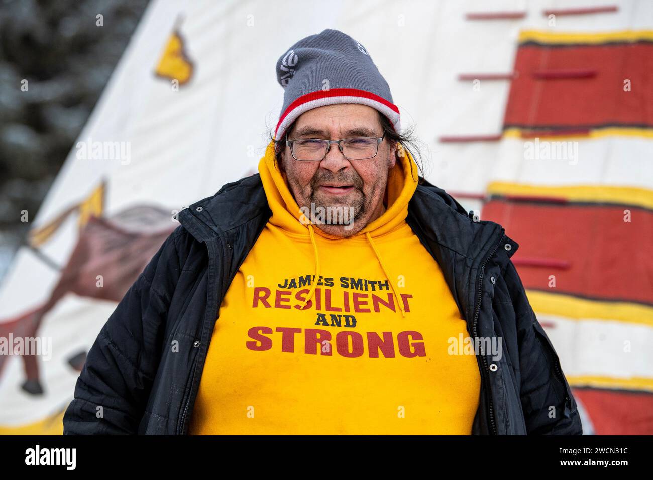Saskatoon, Can. 16th Jan, 2024. Firekeeper Randy Burns, from James ...