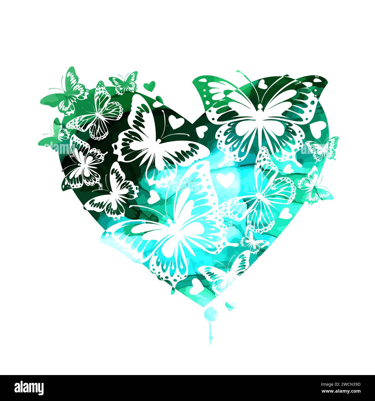 Butterfly blue hearts. Happy Valentine's Day. hand drawing. Not AI ...