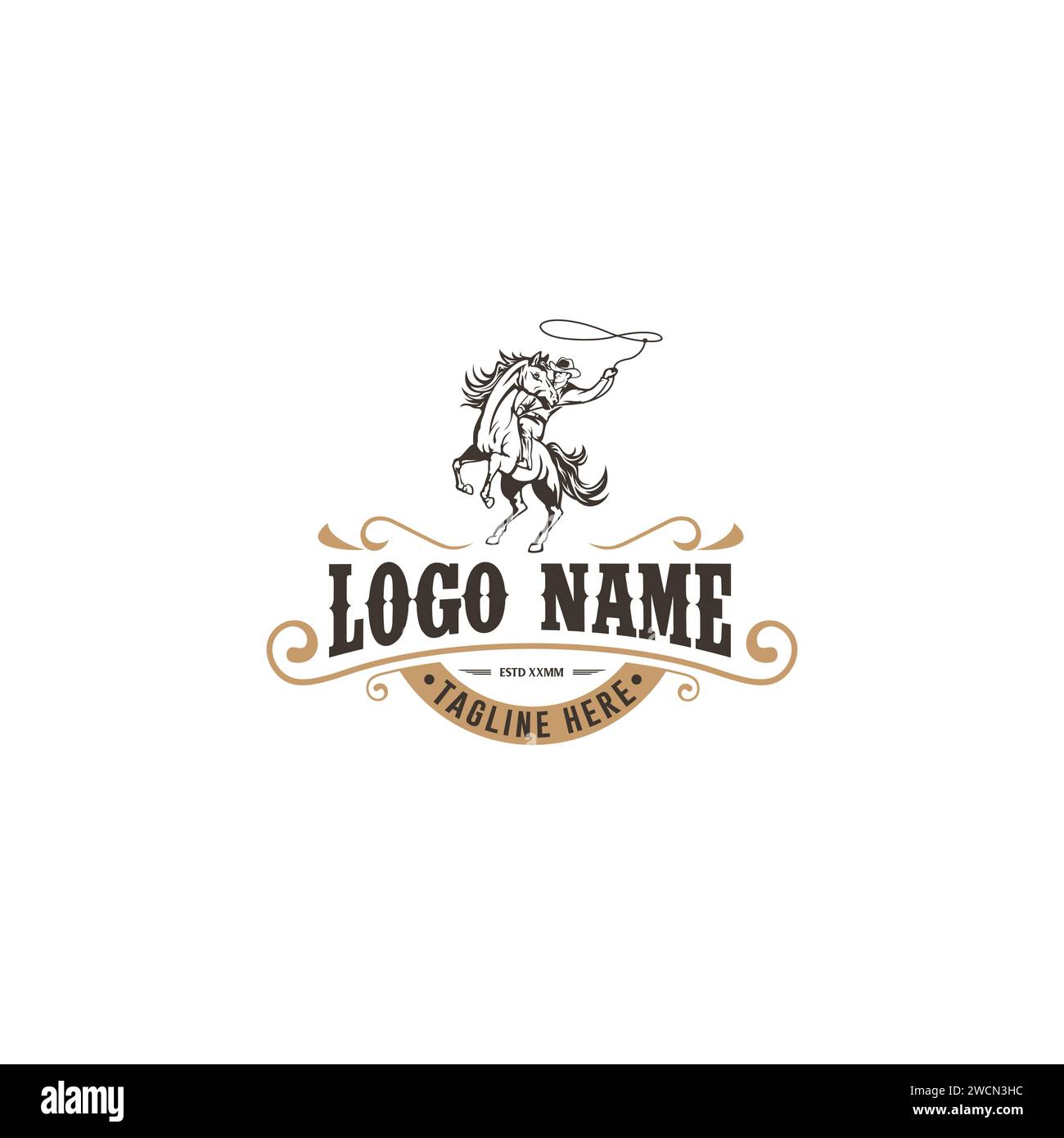 Vintage retro texas rodeo cowboy riding horse monochrome logo design ...