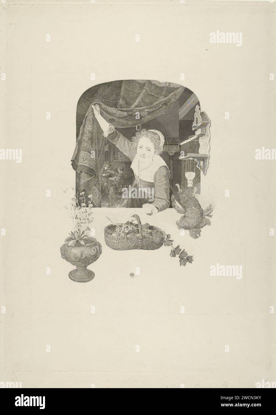 Woman with baskets with fruits in hand by the window, Henricus ...