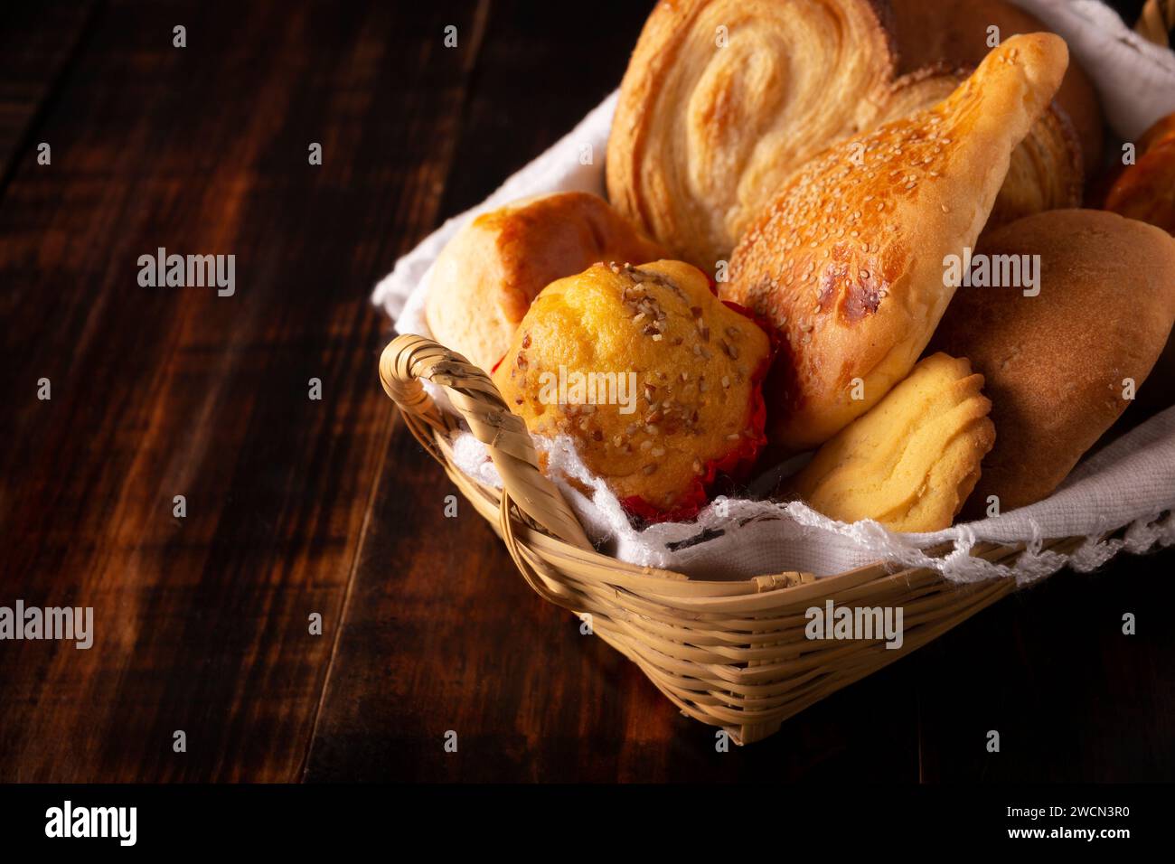Variety of traditional Mexican sweet bread, Hojaldra, Bisquet, Chino ...