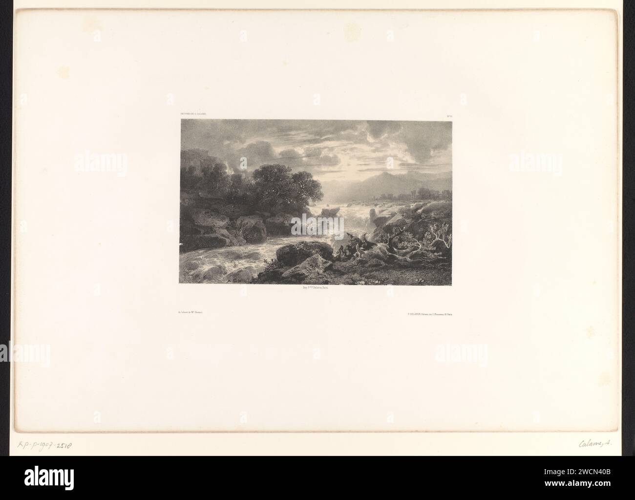 Mountain landscape with trees, stream and breaking sun, Alexandre ...