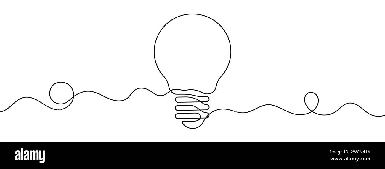 Continuous editable line drawing of light bulb. One line drawing ...