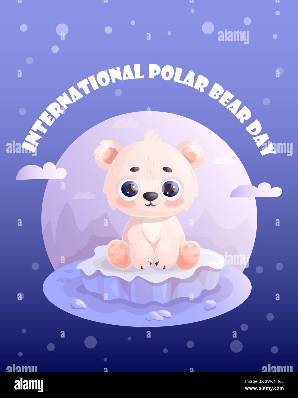 Cute polar bear baby on ice floe. Holiday International Polar Bear Day. Vector illustration in ...