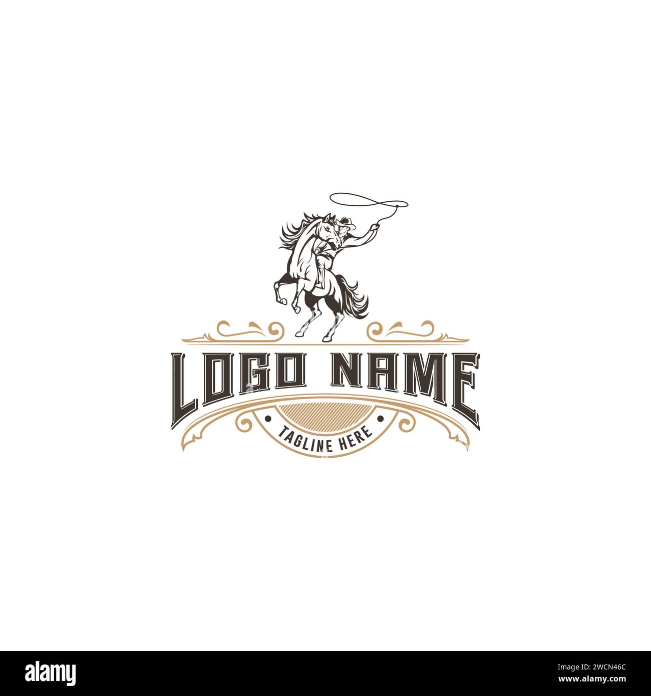 Vintage retro texas rodeo cowboy riding horse monochrome logo design ...