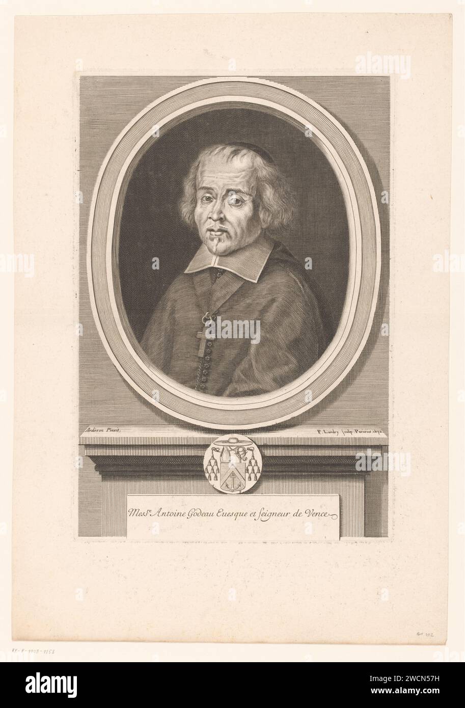 Portret van Antoine Godeau, Pierre Landry, After Ardisson, 1672 print ...