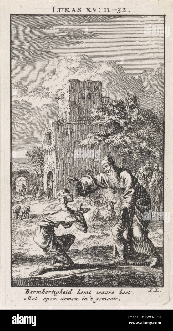 Return of the Lost Son, Jan Luyken, 1712 print Amsterdam paper etching ...