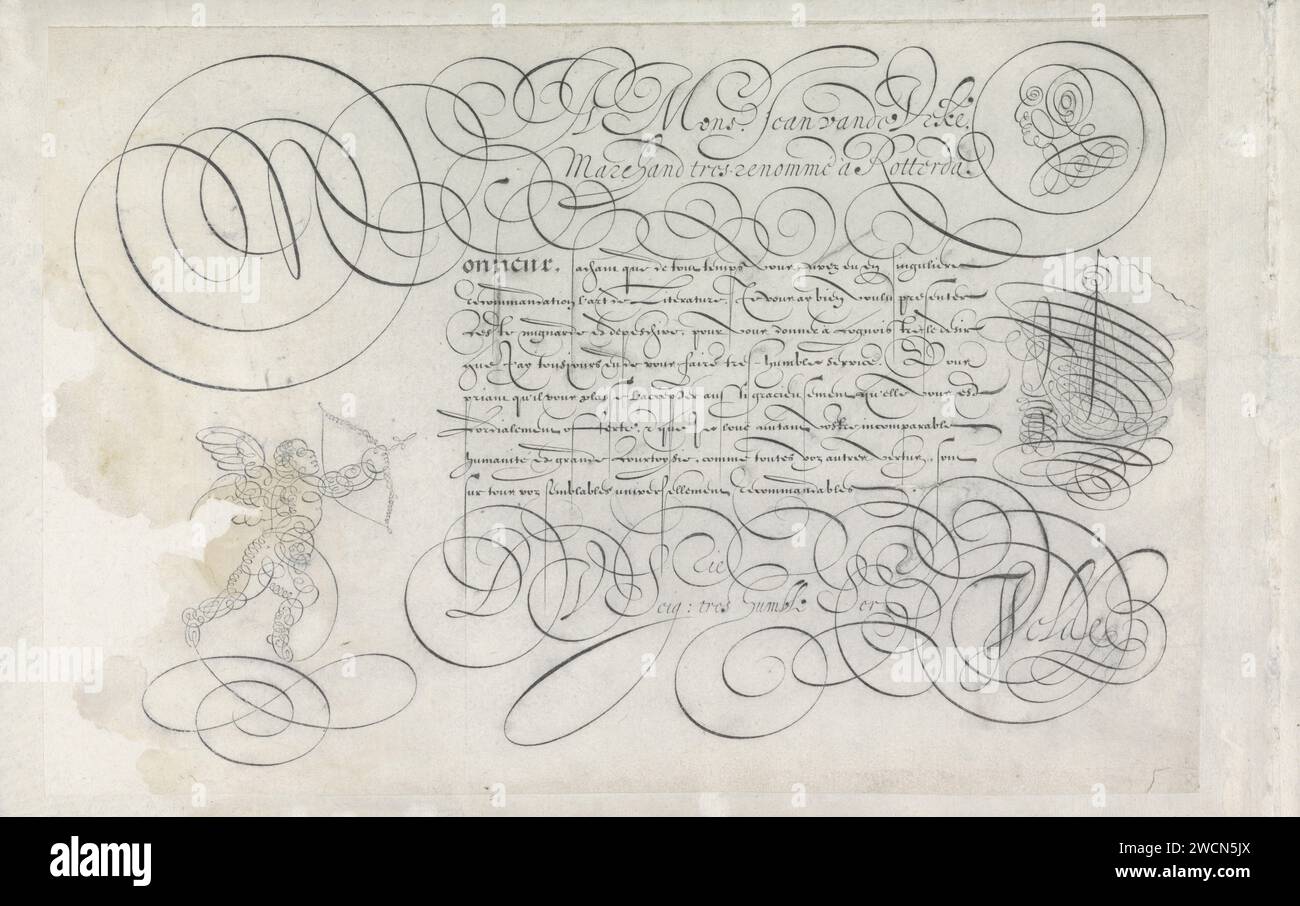 Design of a writing example: A Mons. Jean Vande Veke (...), 1605 ...