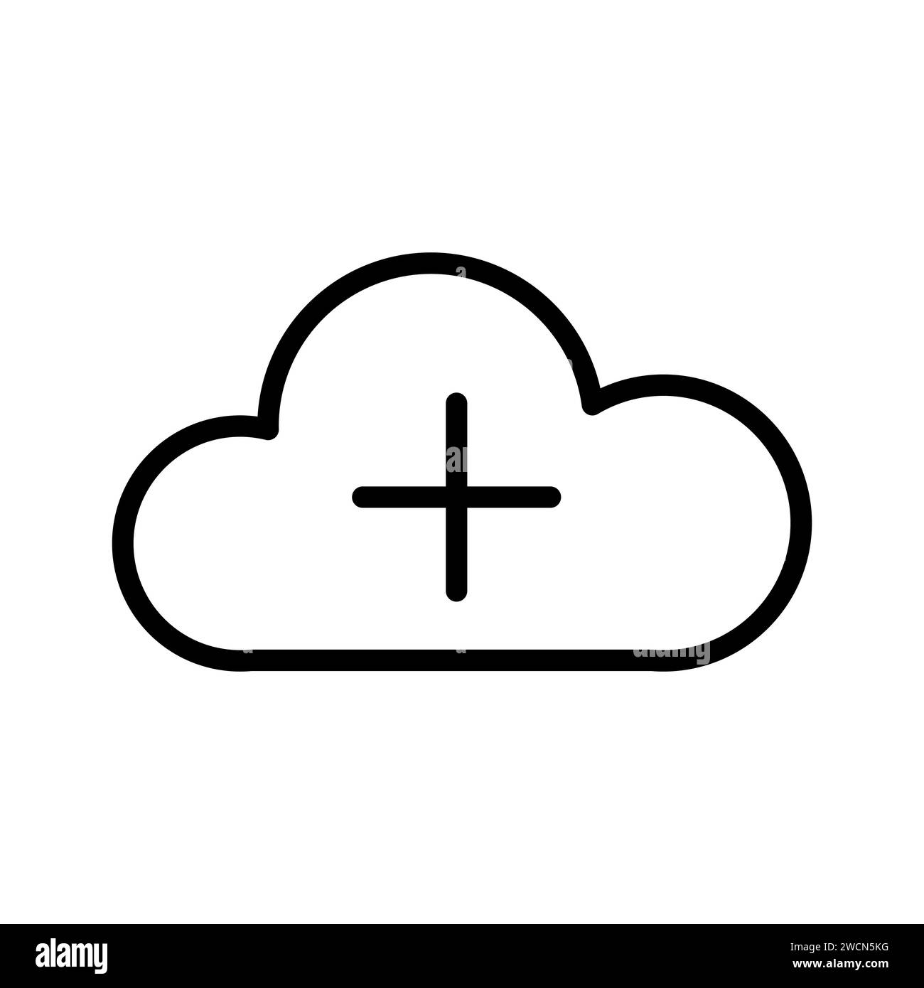 Vector black line icon add a file to the cloud isolated on white ...