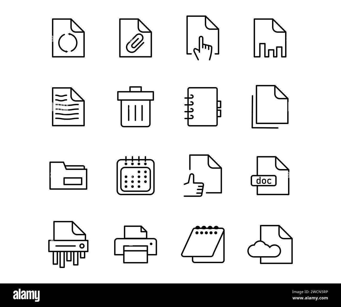Vector black line icon set document. Outline symbol business collection ...