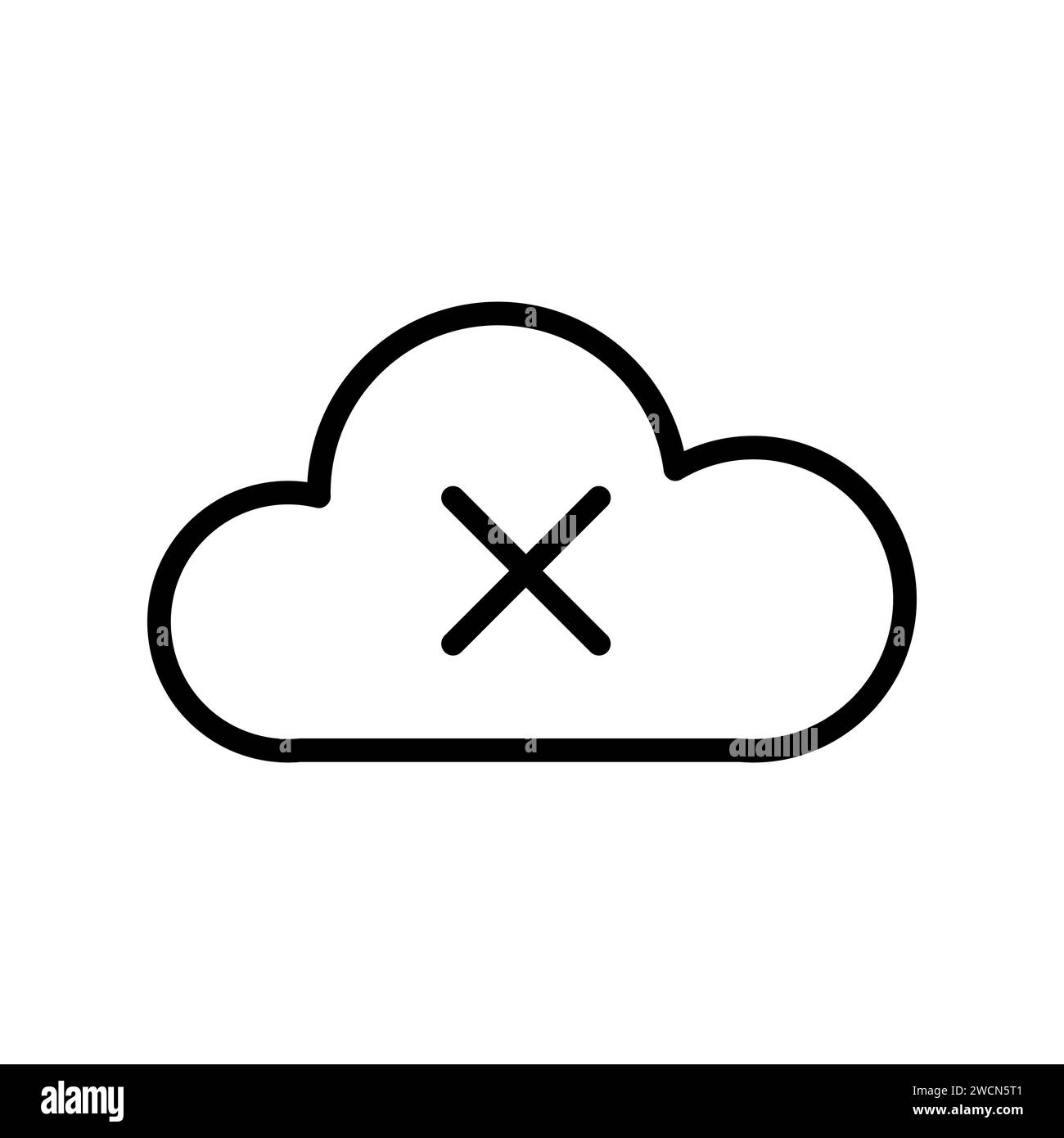 Vector black line icon cloud sign with cross isolated on white ...