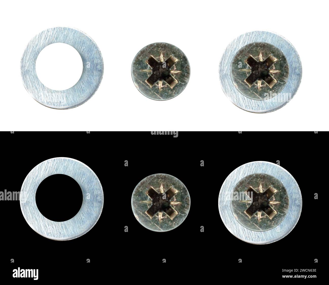 Modern new mounting screws isolated on white and black background Stock ...