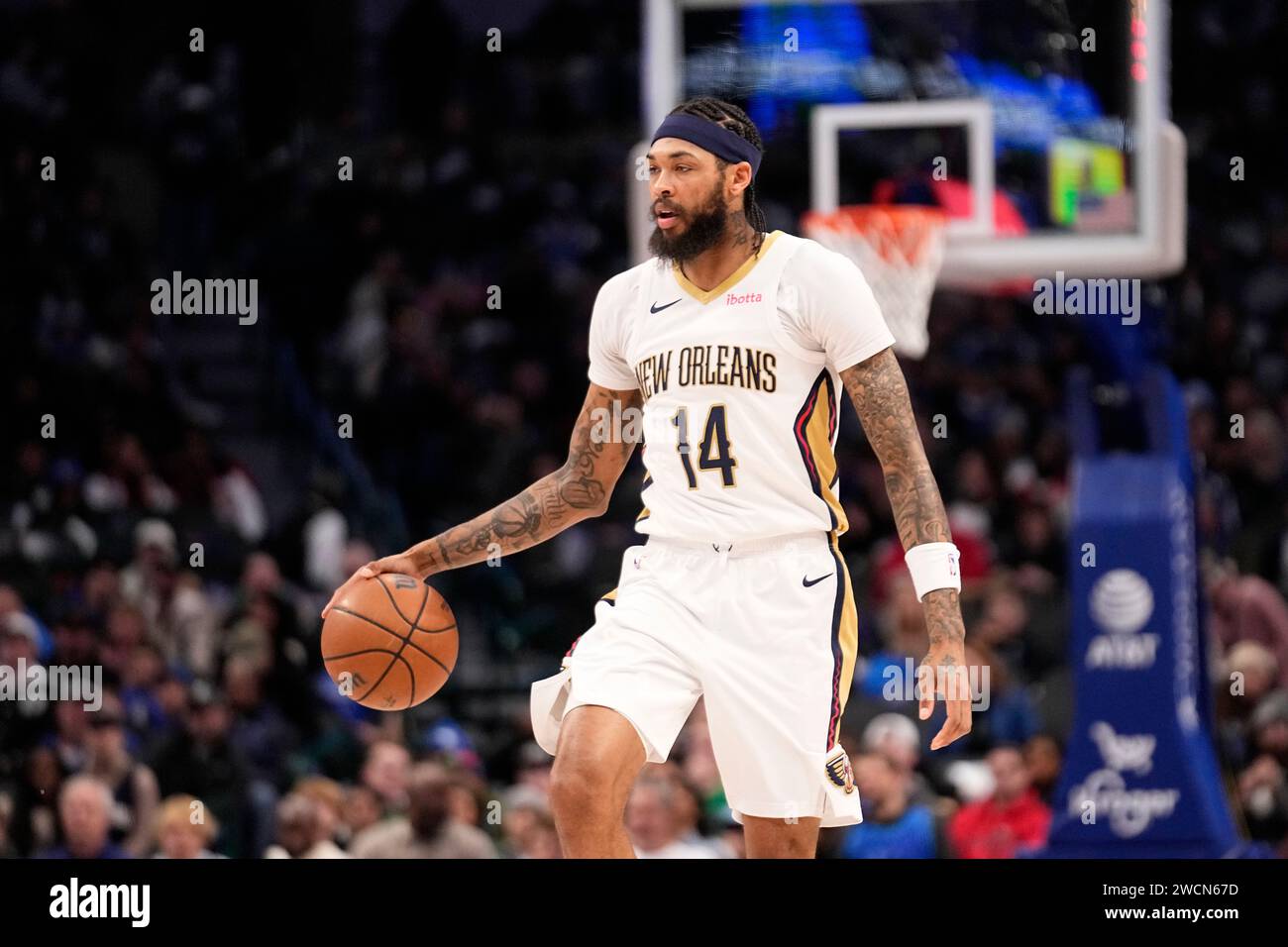New Orleans Pelicans forward Brandon Ingram works agains the Dallas ...