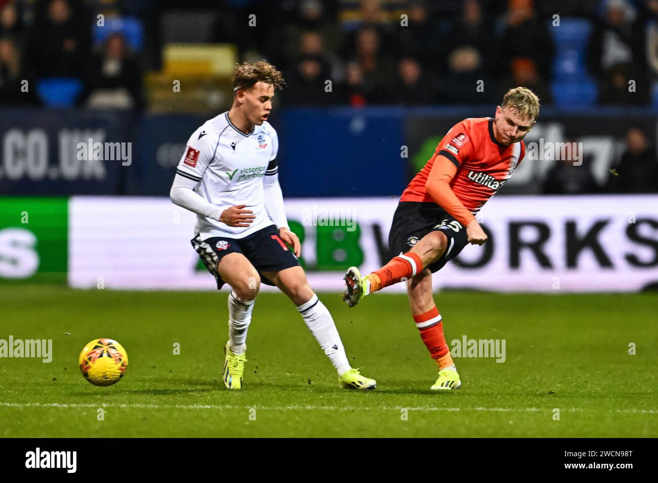 Alfie Doughty of Luton Town passes the ball during the Emirates FA Cup ...