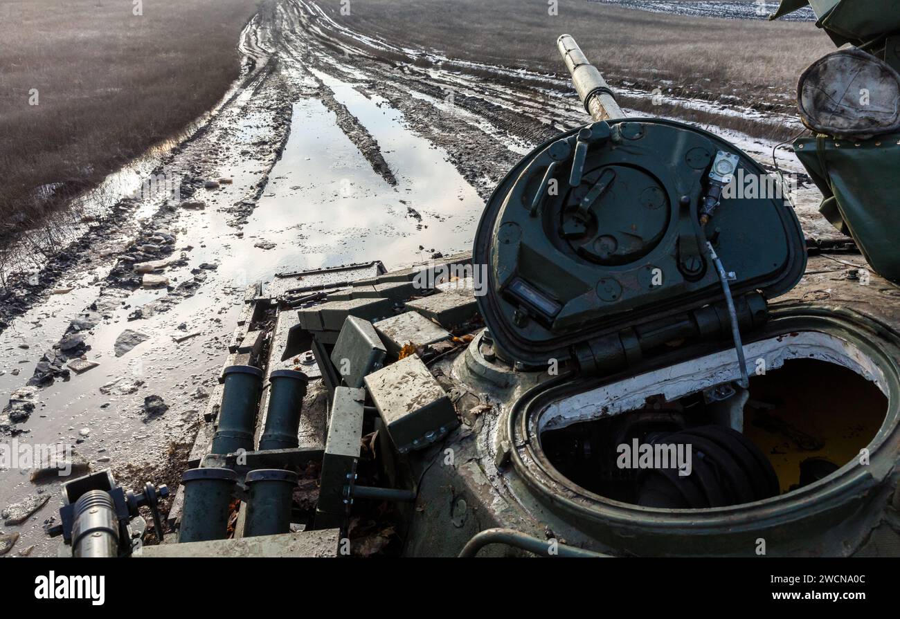 View from the turret of a Ukrainian Armed Forces tank amid roadless ...