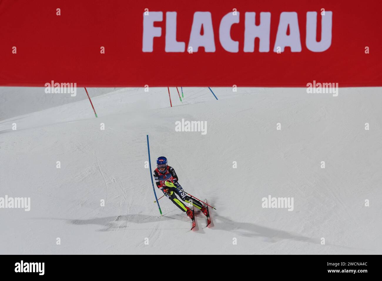 United States' Mikaela Shiffrin approaches the finish line to win an ...