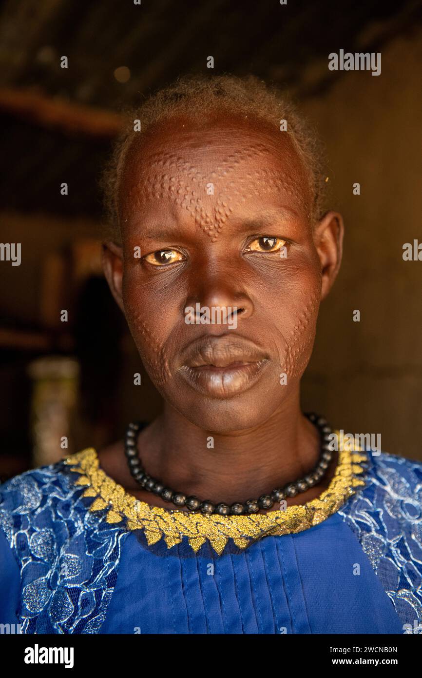 Uganda, Adjumani. Portrait of a woman in a refugee camp. Editorial use ...