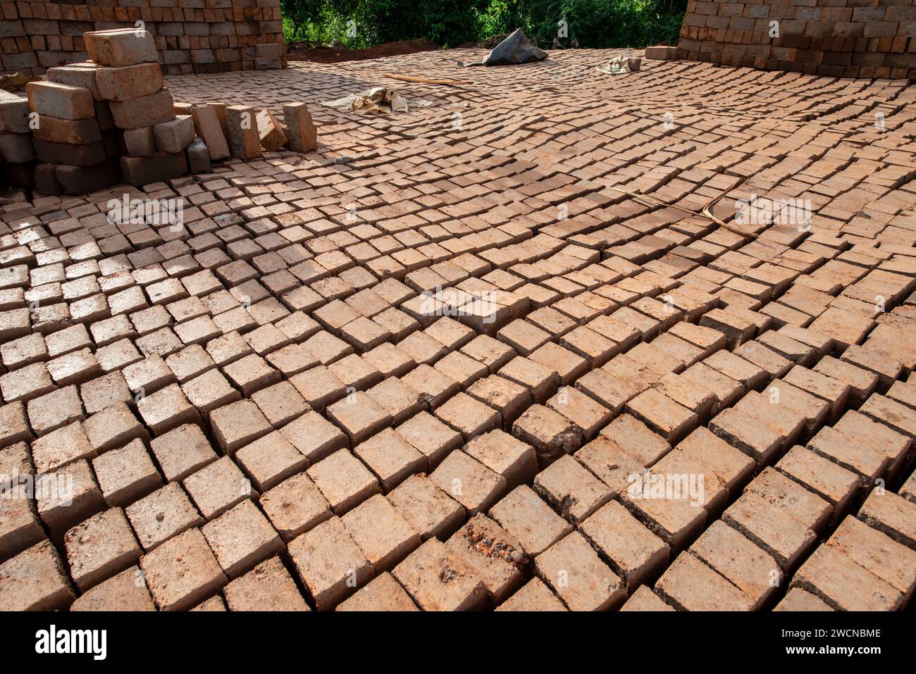 Uganda, Mukono District. Handmade bricks that will be used to make a ...