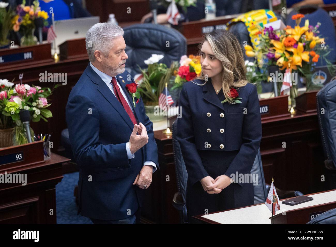 Florida State Reps. Douglas Bankson and Carolina Amesty are seen during ...