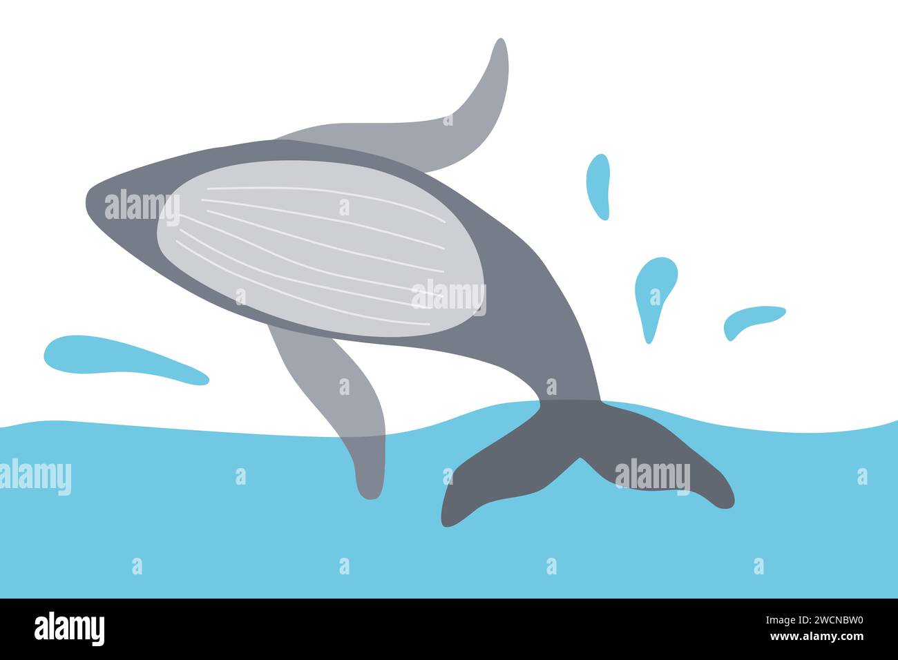 Whale jumping from water with splashes, World Whale Day banner or card ...
