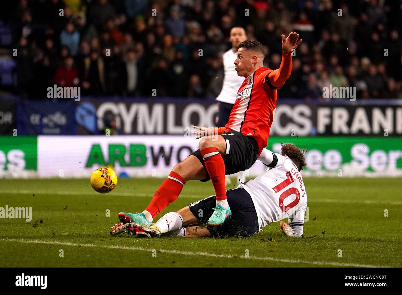 Luton Town's Ross Barkley (left) is tackled by Bolton Wanderers' Dion ...