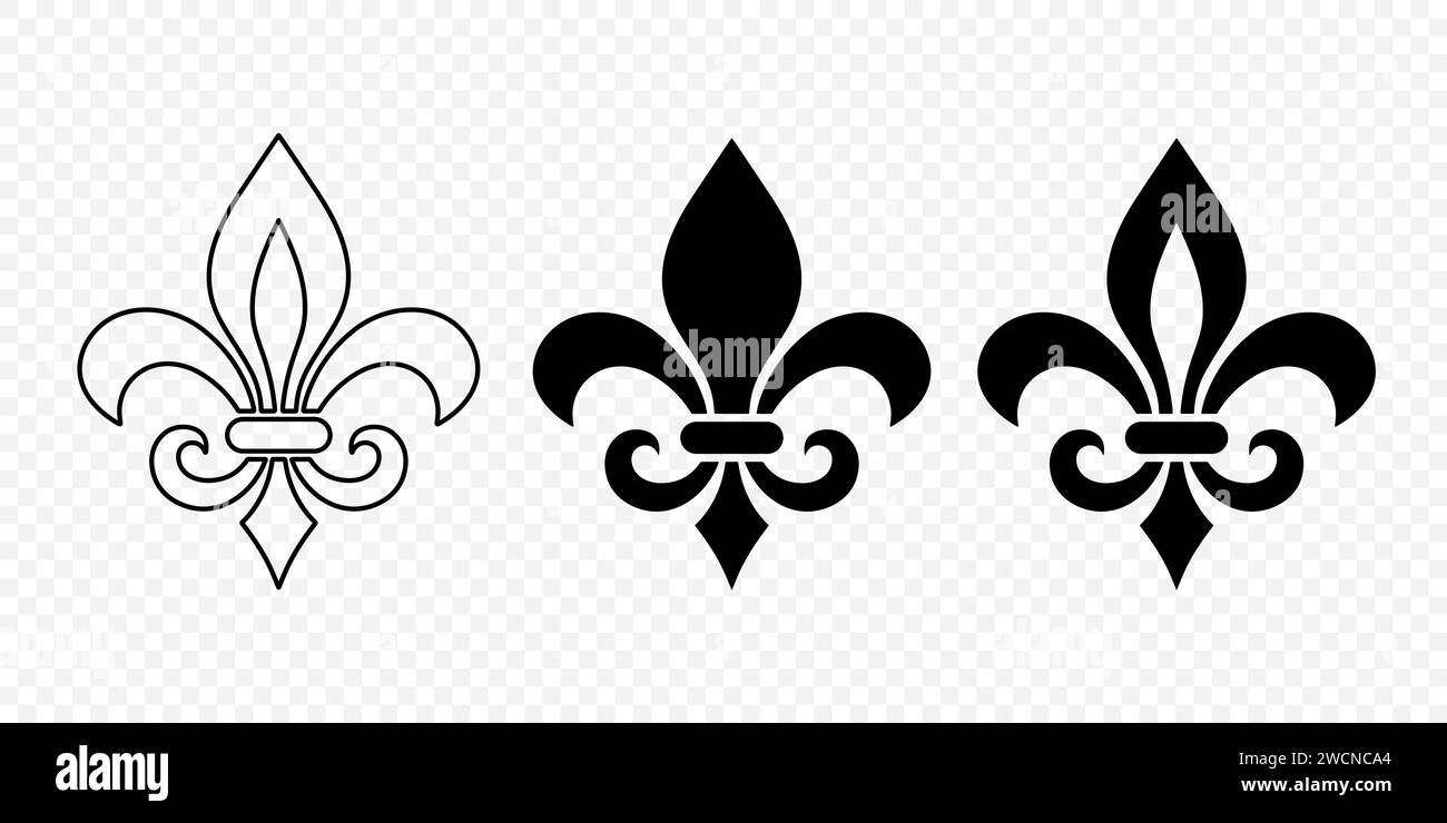 Vector Vintage White and Black Fleur De Lis Icon Set Isolated. Heraldic ...