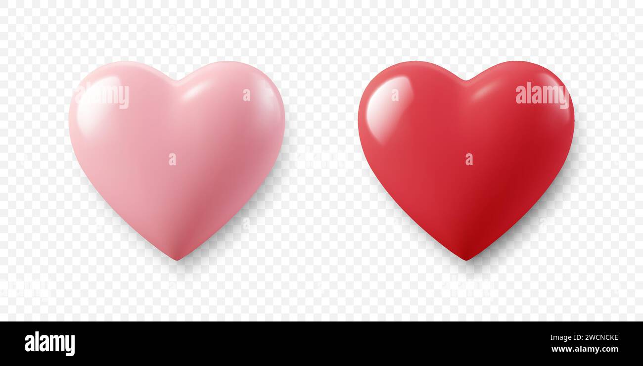 Vector 3d Realistic Heart Shape Closeup Isolated. Romantic Red and Pink ...