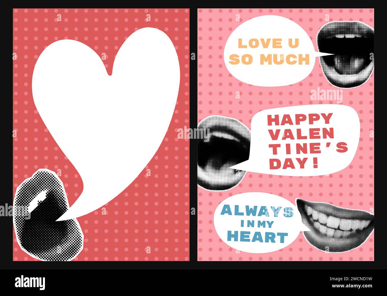 Valentines day halftone collage posters set vector illustration Stock ...