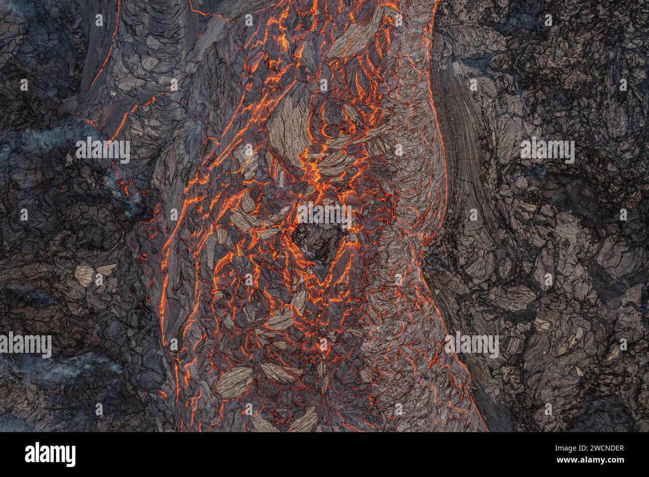 Aerial View of volcanic eruption at Fagradallsfjall, Geldingadalur in ...