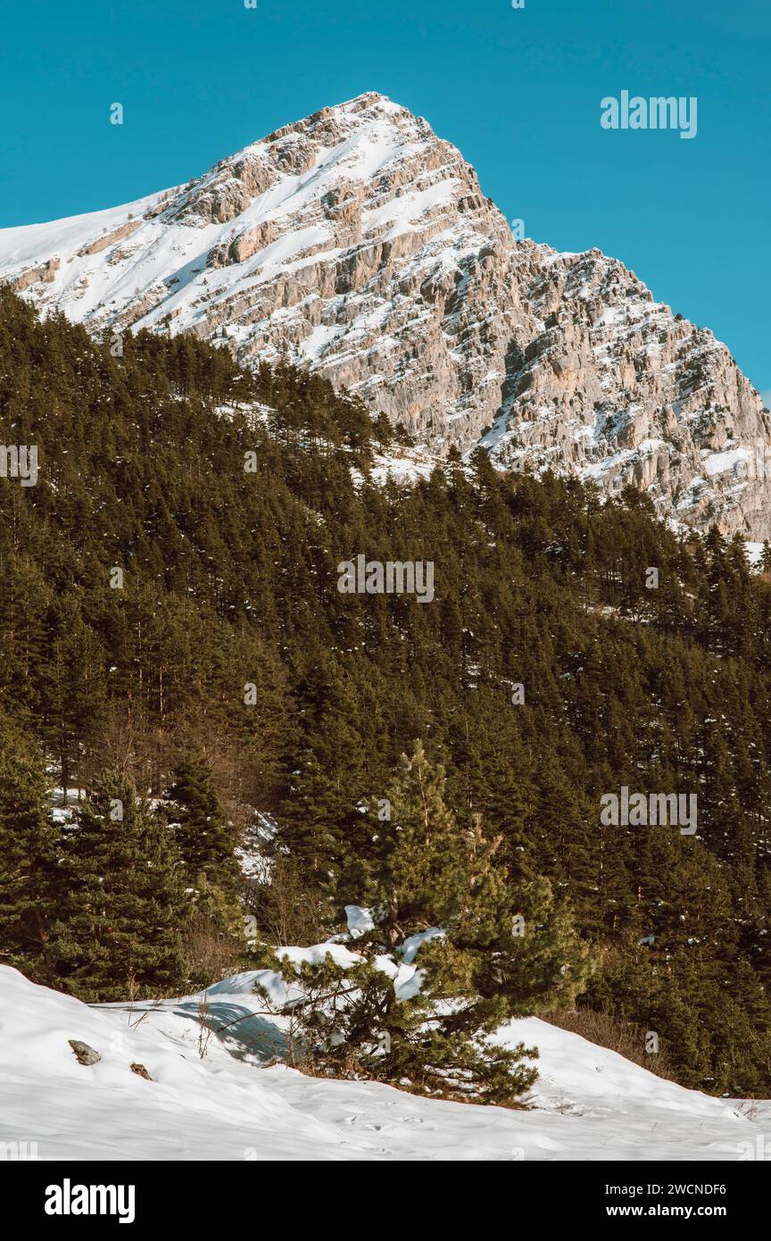 Cuneo, Italy. January 15, 2024. Snow-capped peaks of the Maritime Alps ...