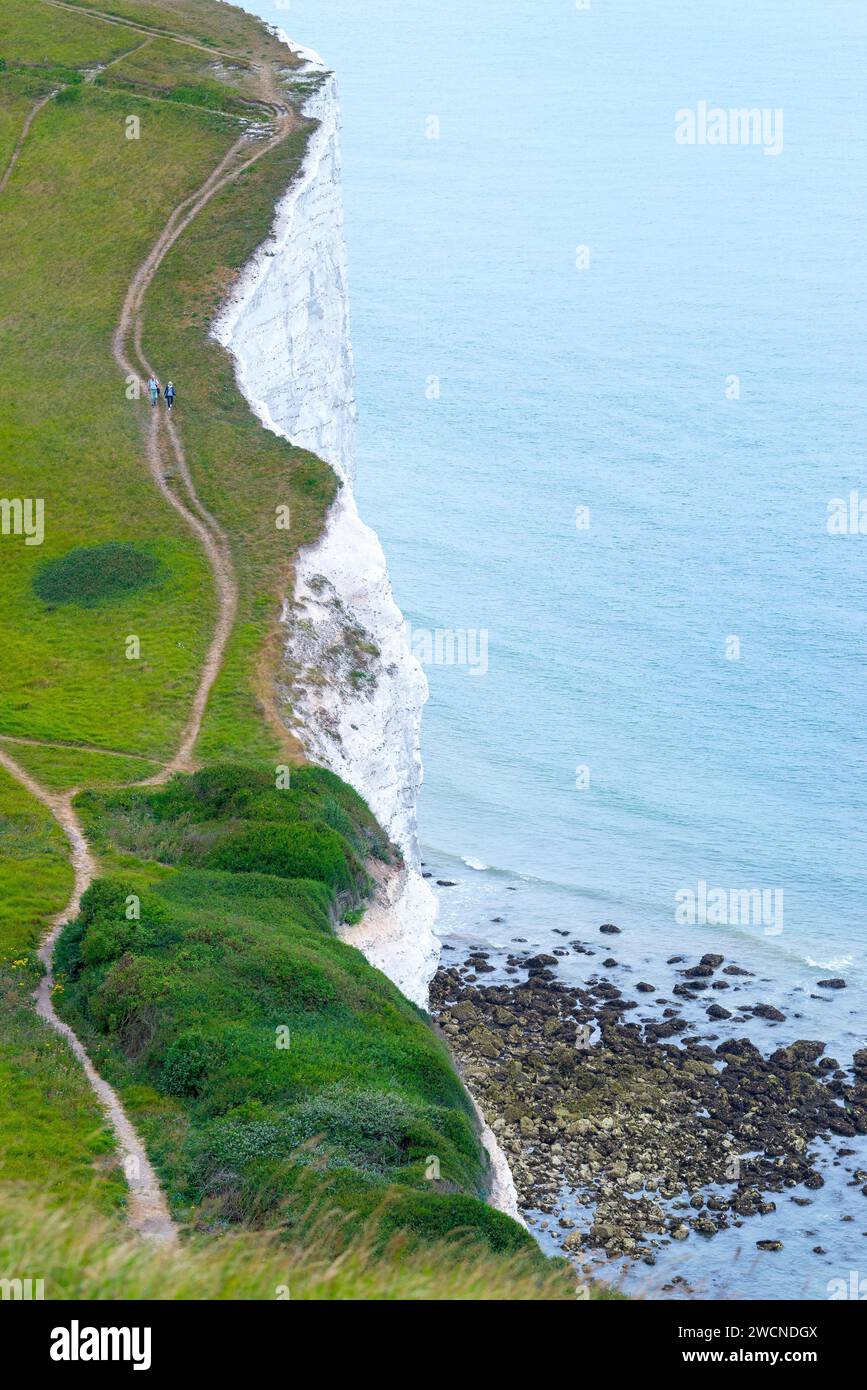 White cliffs of Dover, hiking trails, bay, people walking on paths ...