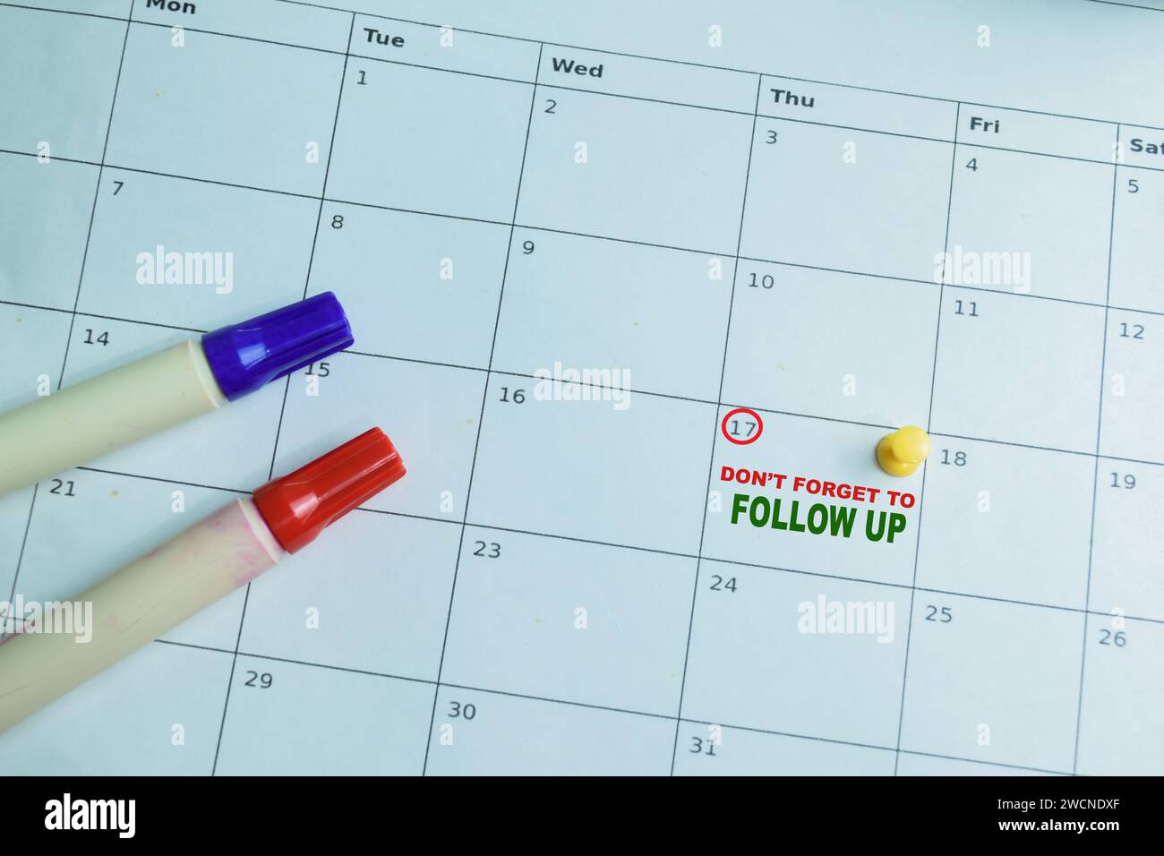 Don't Forget to Follow Up text white calendar background. Reminder or ...