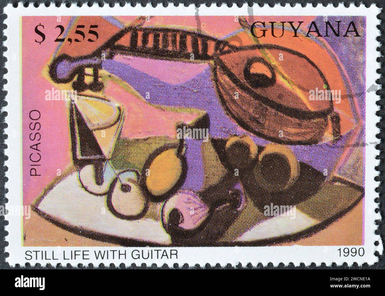 Cancelled postage stamp printed by Guyana, that shows painting Still ...