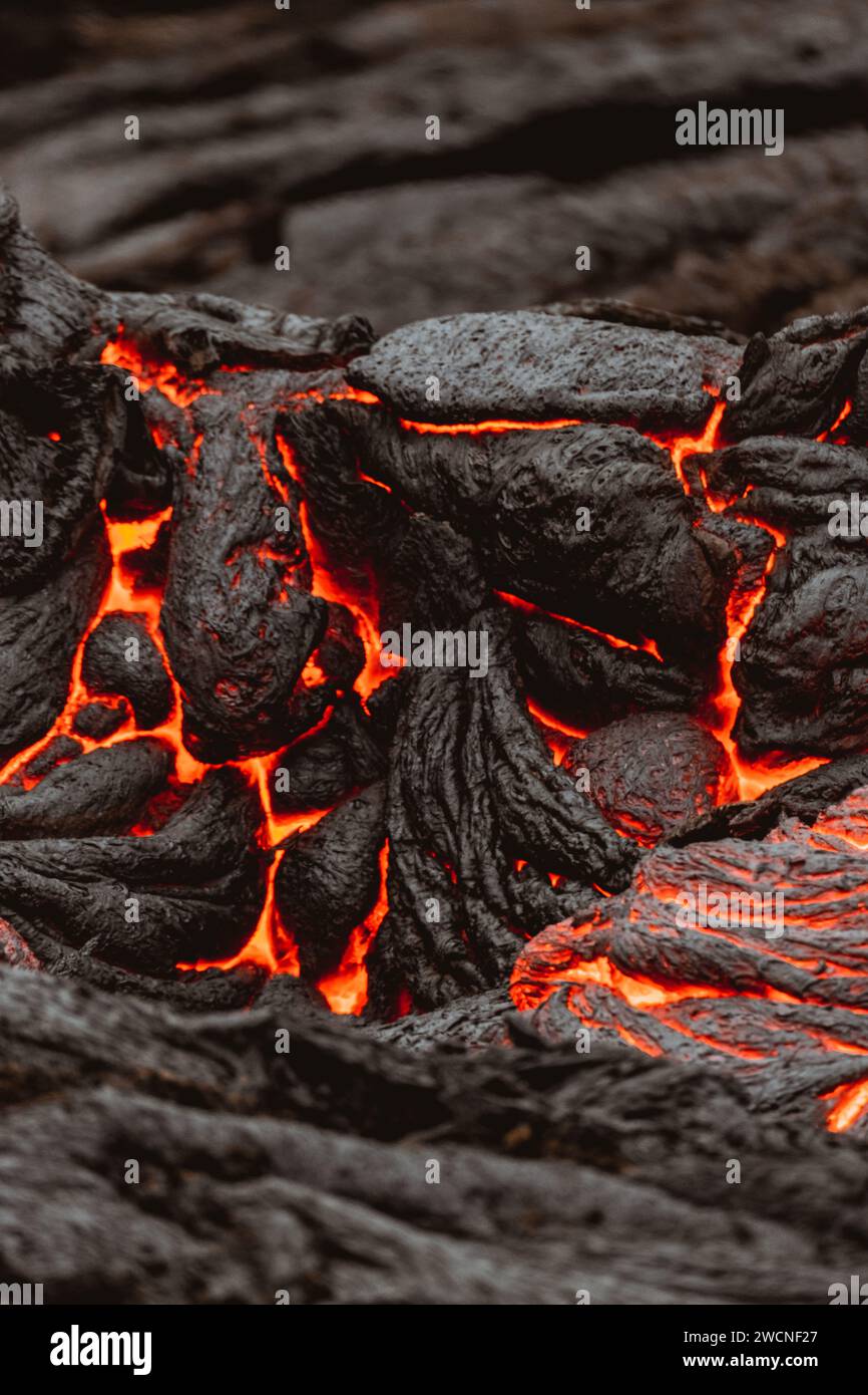 Red cracks on fresh lava at Geldingadalur Eruption Site in Iceland ...
