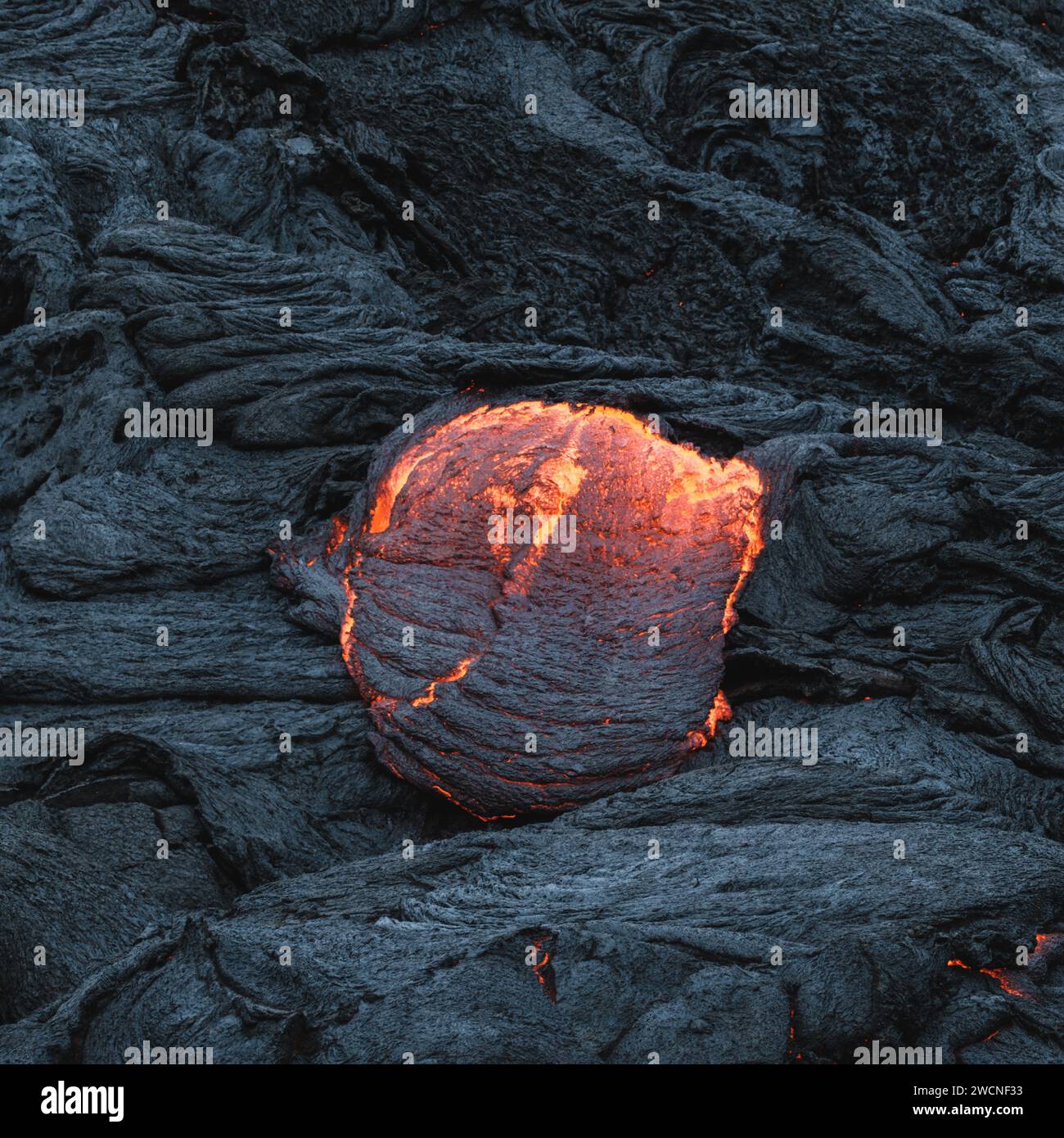 Glowing red fresh lava at Geldingadalur Fagradallsfjall Volcanic ...