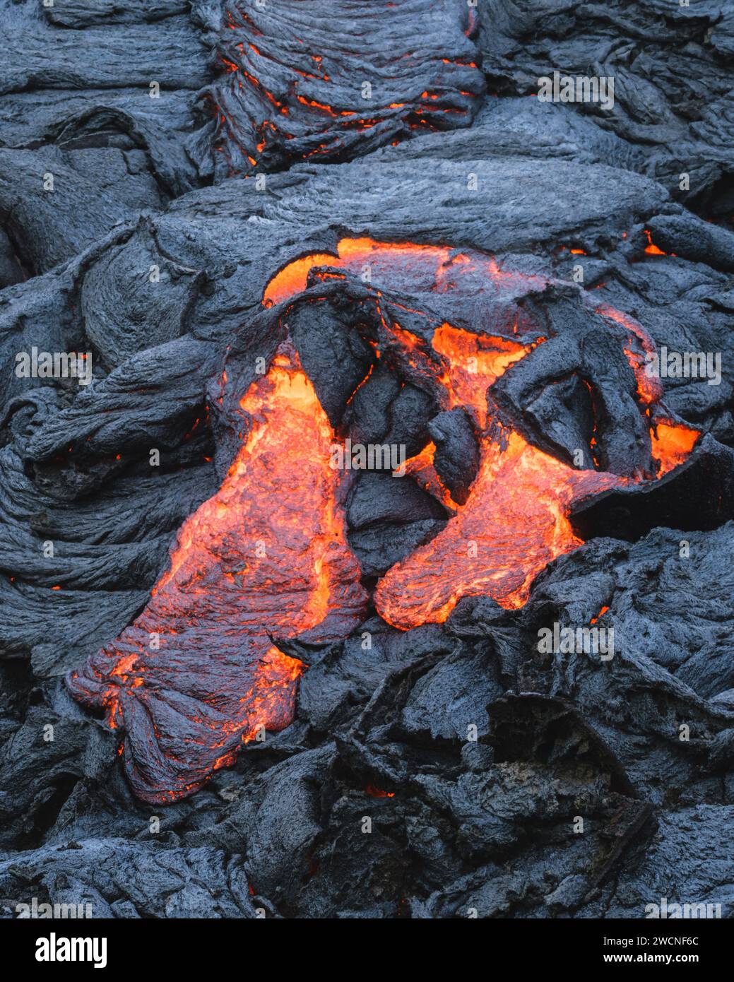 Glowing red fresh lava at Geldingadalur Fagradallsfjall Volcanic ...