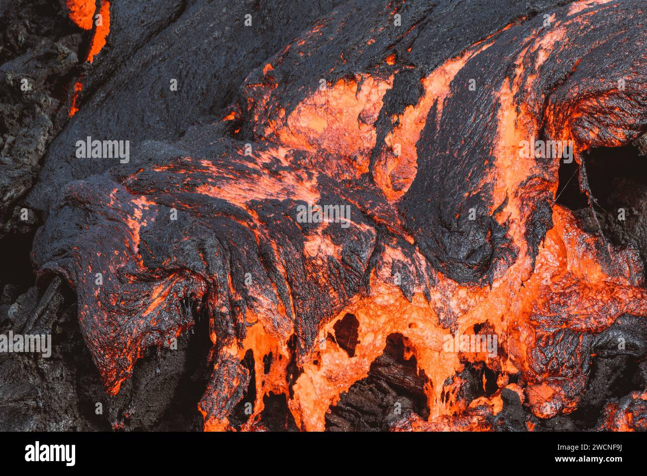 Glowing red fresh lava at Geldingadalur Fagradallsfjall Volcanic ...