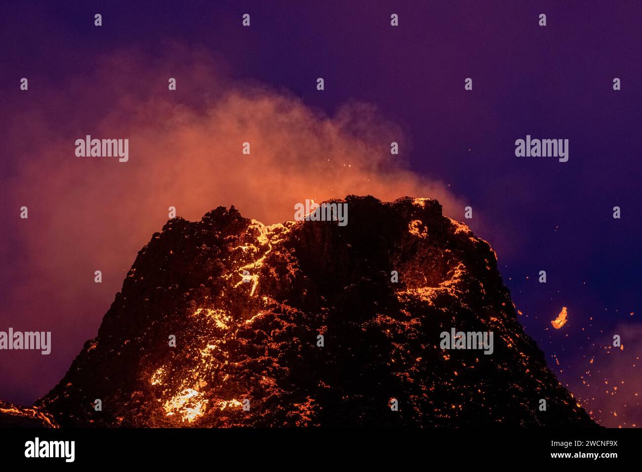 One of craters during blue hour, Geldingadalur volcanic eruption ...