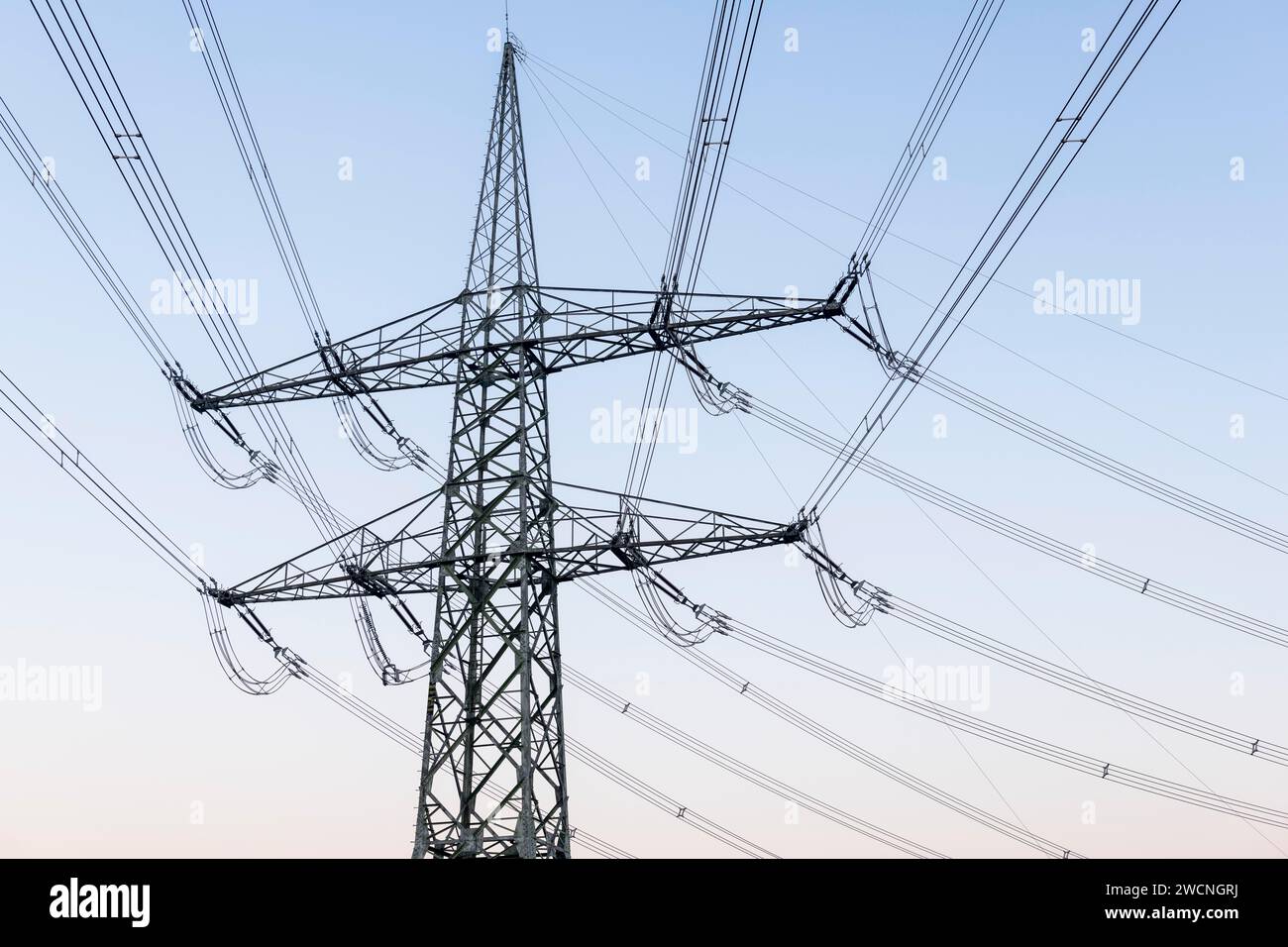 Power pole, power lines, overhead line, Baden-Wuerttemberg, Germany ...