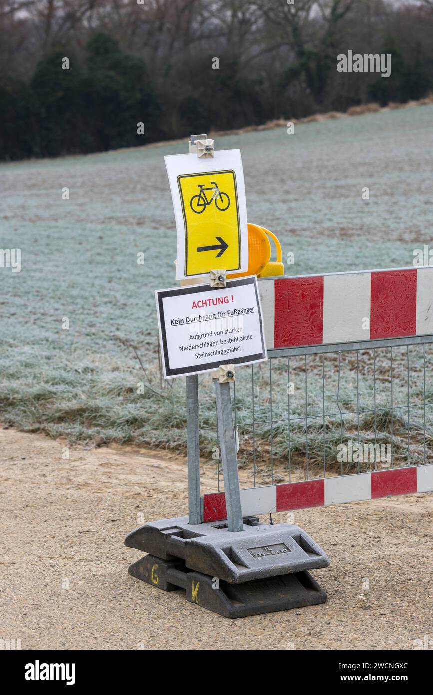 Barrier due to flooding and danger of falling rocks, barrier, landslide ...