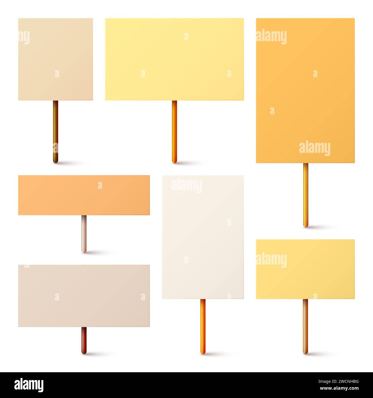 Blank colorful protest sign with wooden holder. Realistic vector ...