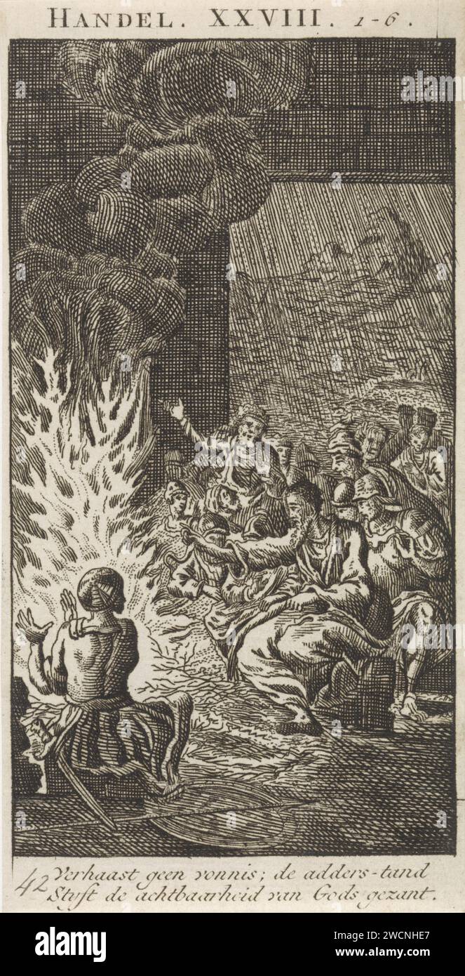 Paul is bitten by an adder, anonymous, after Jan Luyken, 1712 print ...