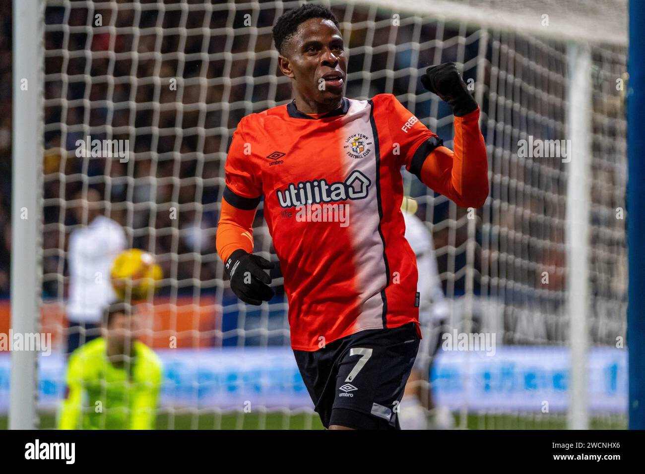 Luton Town midfielder Chiedozie Ogbene (7) scores a GOAL 1-2 and ...